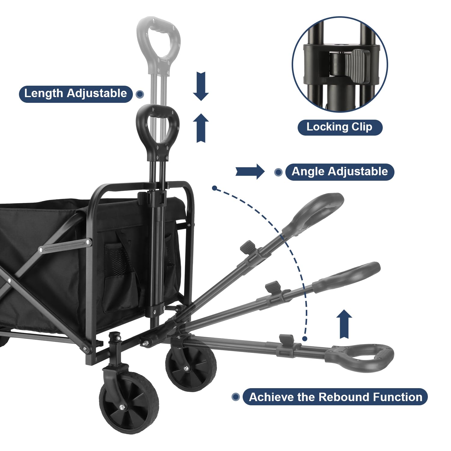 Knocoka Collapsible Folding Utility Wagon, Portable Heavy Duty Folding Wagon with 2 Drink Holders, Outdoor Collapsible Wagon for Sports, Shopping, Camping