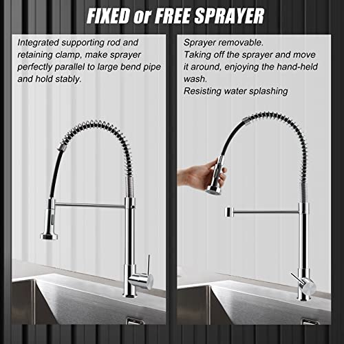 JIFEHO Spring Kitchen Sink Faucet, Household and Commercial Pull Down Type Pre-Rinse Faucet Features Spray & Stream Modes, High Arc Single Handle, 1 Hole Mount, Mix Hot & Cold Water, Chrome Finish