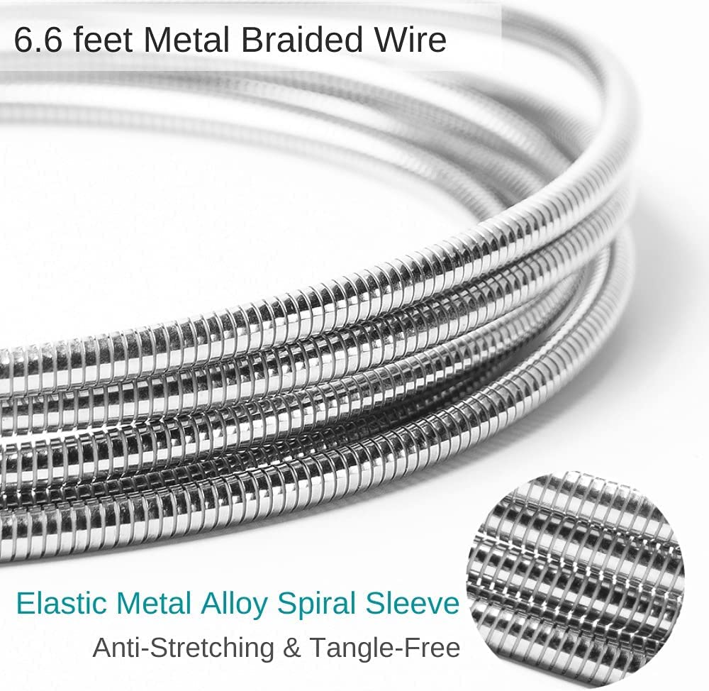 METZONIC Apple MFi Certified Charger [2 Pack, 6.6 Feet] Metal 304 Stainless Steel Braided USB Charging Cable High Speed Connector Data Sync Transfer Cord