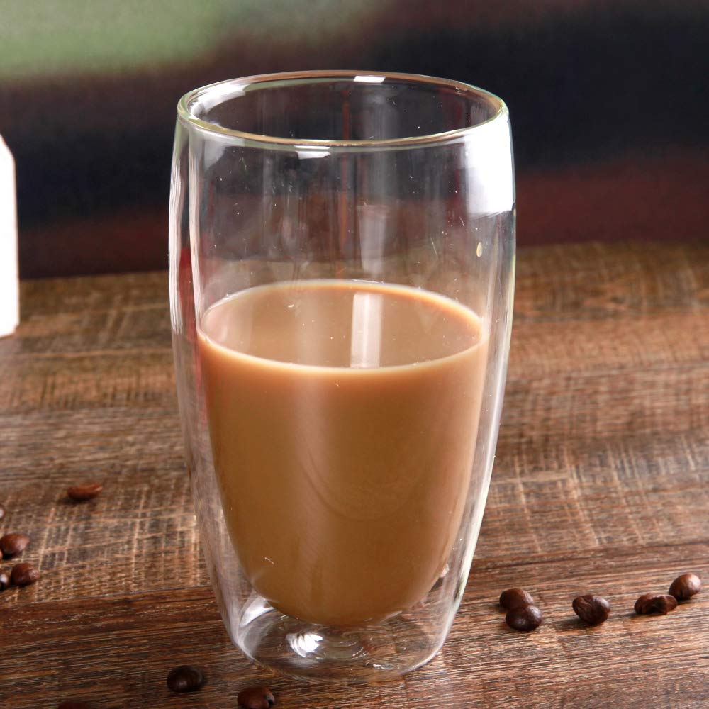 Insulated Double Wall Glass Cups 17oz,Clear Coffee Mug Set of 2 for Latte,Cappuccino,Tea,Coco, Hot Chocolate (Cappuccino Cups)