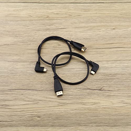Micro Traders 2PCS Mini HDMI to HDMI Cable 50cm Mini HDMI Male 90 Degree Left and Right to HDMI Male Cable for Camera Video Card Laptop Tablet HDTV Monitor Projector
