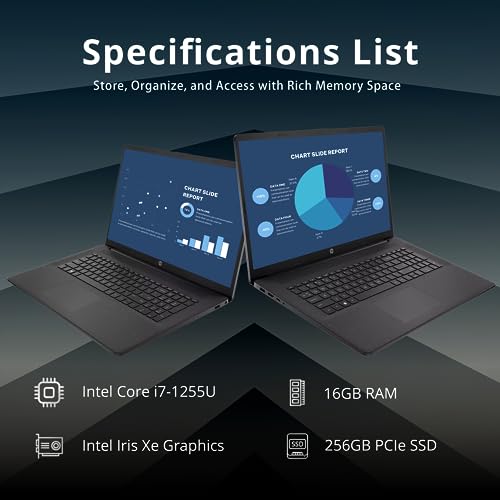 HP 17.3” FHD Business Laptop, Intel Core i7-1255U, Intel Iris Xe Graphics, 16GB RAM, 256GB SSD, Wi-Fi 6, Bluetooth, Black, Windows 11 Pro, 32GB Hotface USB Card