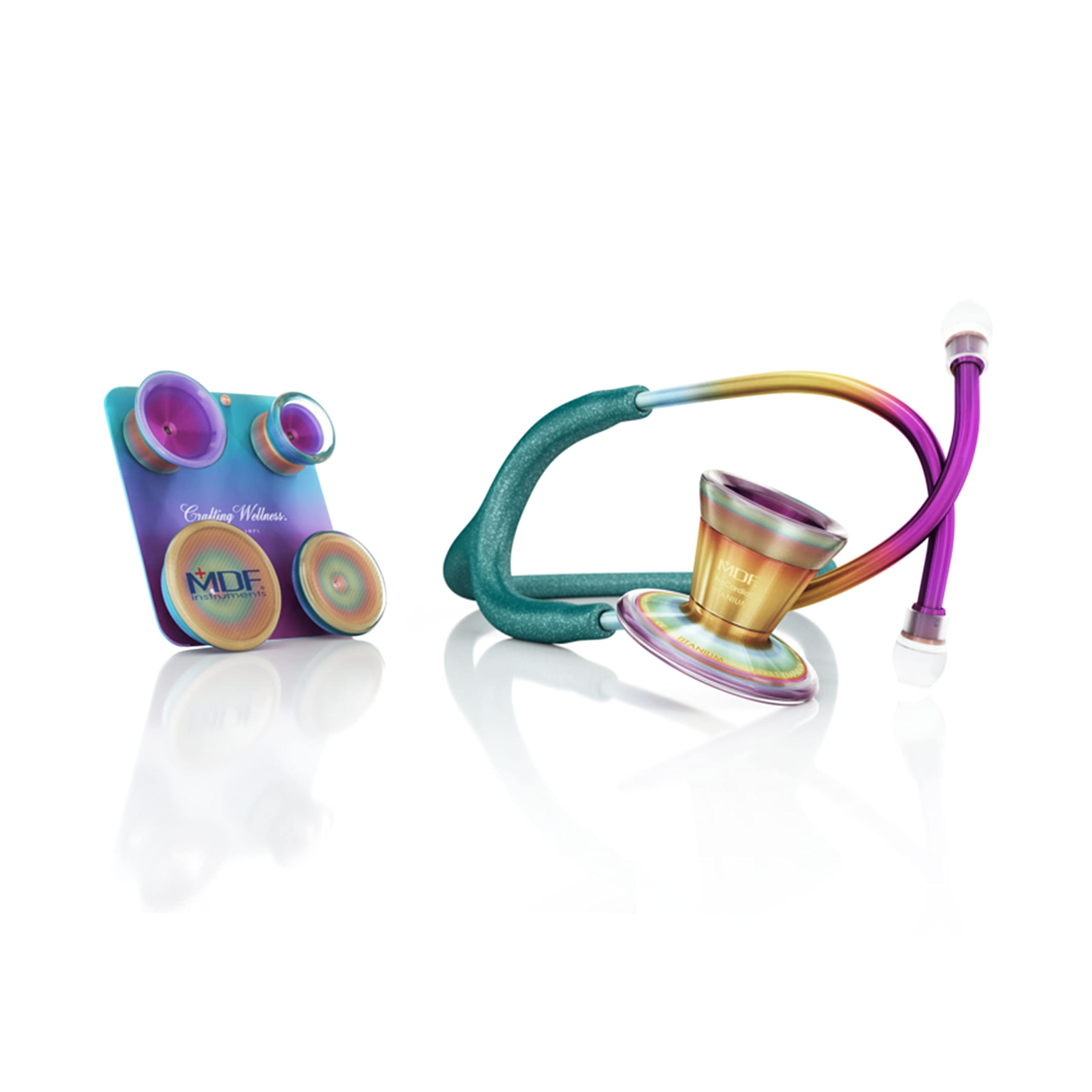 MDF Green Glitter Kaleidoscope ProCardial Cardiology Stethoscop + MDF Pediatric and Neonatal Attachments with Clip