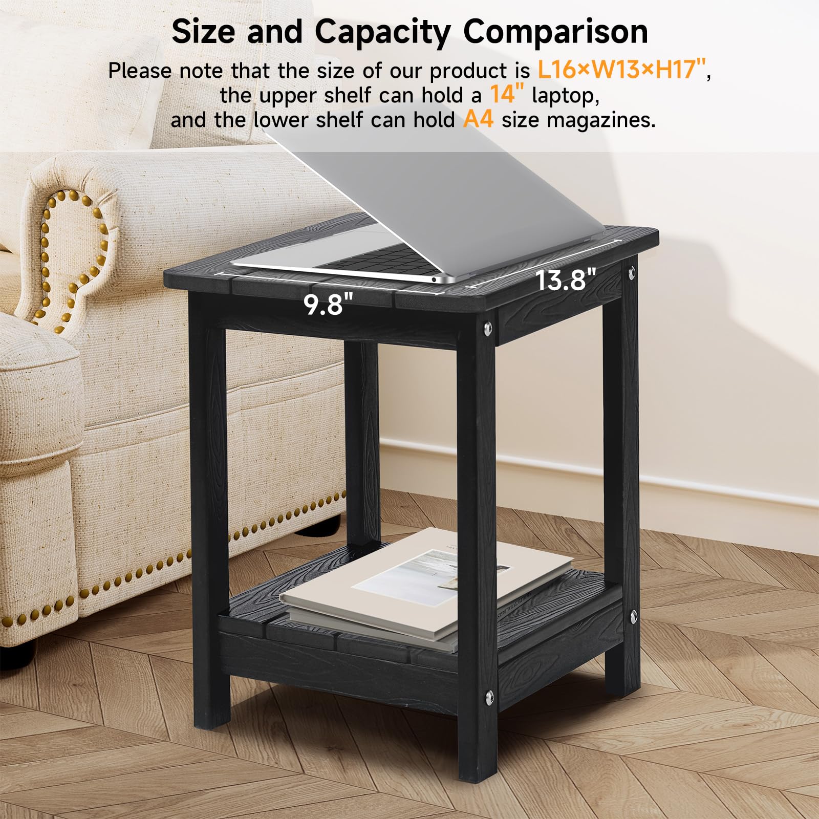 ONBRILL Adirondack Outdoor Side Table Set of 2, Patio End Small Table with Storage, HDPS Weather Resistant for Patio, Pool, Porch, Garden (Coffee)