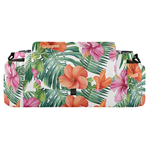 Kigai Tropical Palm Flower Baby Stroller Organizer with Cup Holders, Secure Hooks Accessories Adjustable Strap Stroller Bag for Bottle, Diaper, Phone, Toys, Baby Items