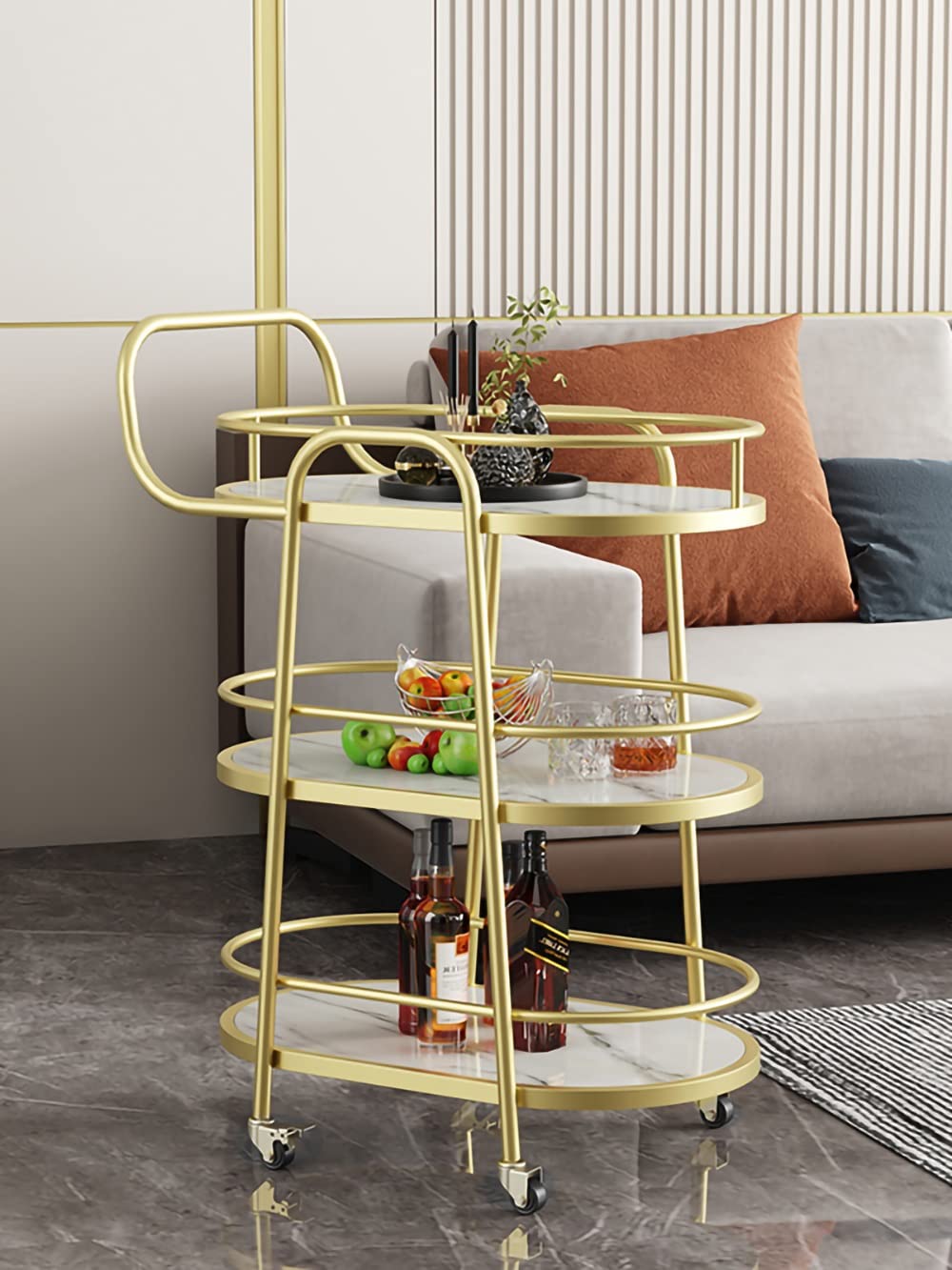 N/A Dining Car Trolley Hotel Business Restaurant Mobile Cake Delivery Car Iron Multi-Functional Hand Push Home Bar Cart (Color : B, Size : 3 Layer)