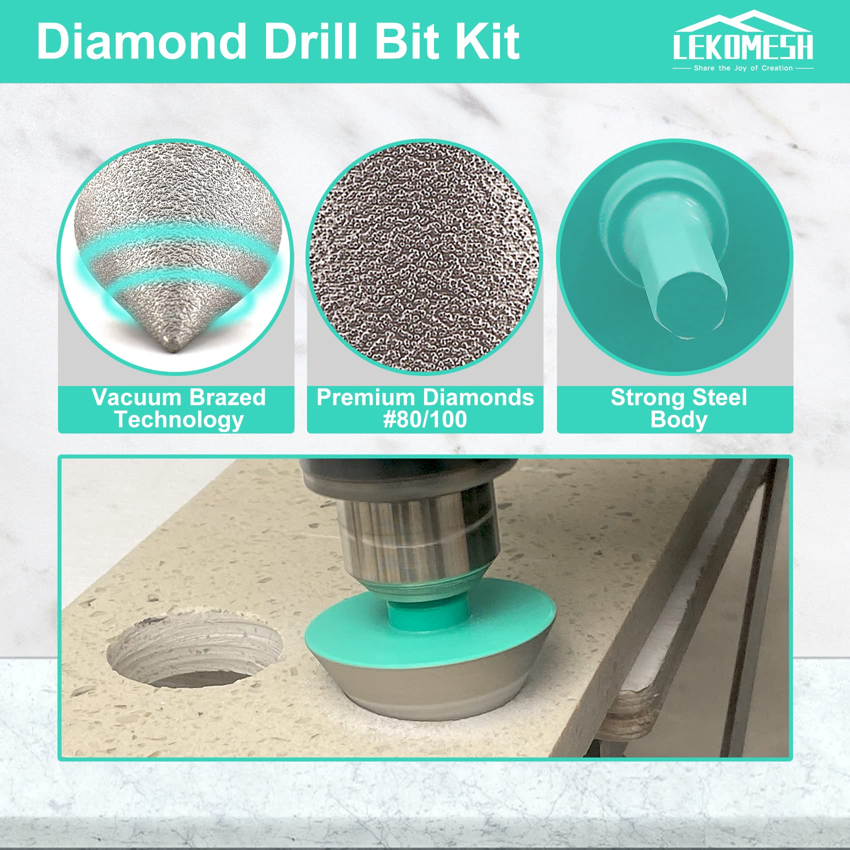 LEKOMESH Diamond Beveling Chamfer Bits - Diamond Countersink Drill Bit 2in(50mm) x Hex Shank Electric Drill for Shaping Enlarging Cleaning Existing Holes of Granite Marble Porcelain