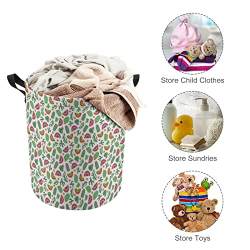 Mexican Style with Cactus Laundry Basket Round Collapsible Storage Bin with Drawstring and Handle for Bedroom Bathroom Toys Room 17.3" X 13.8"