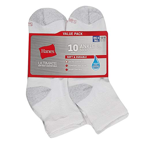 Hanes Ultimate Men's Big & Tall X-Temp Cool Comfort Ankle Socks, 10-Pair Pack