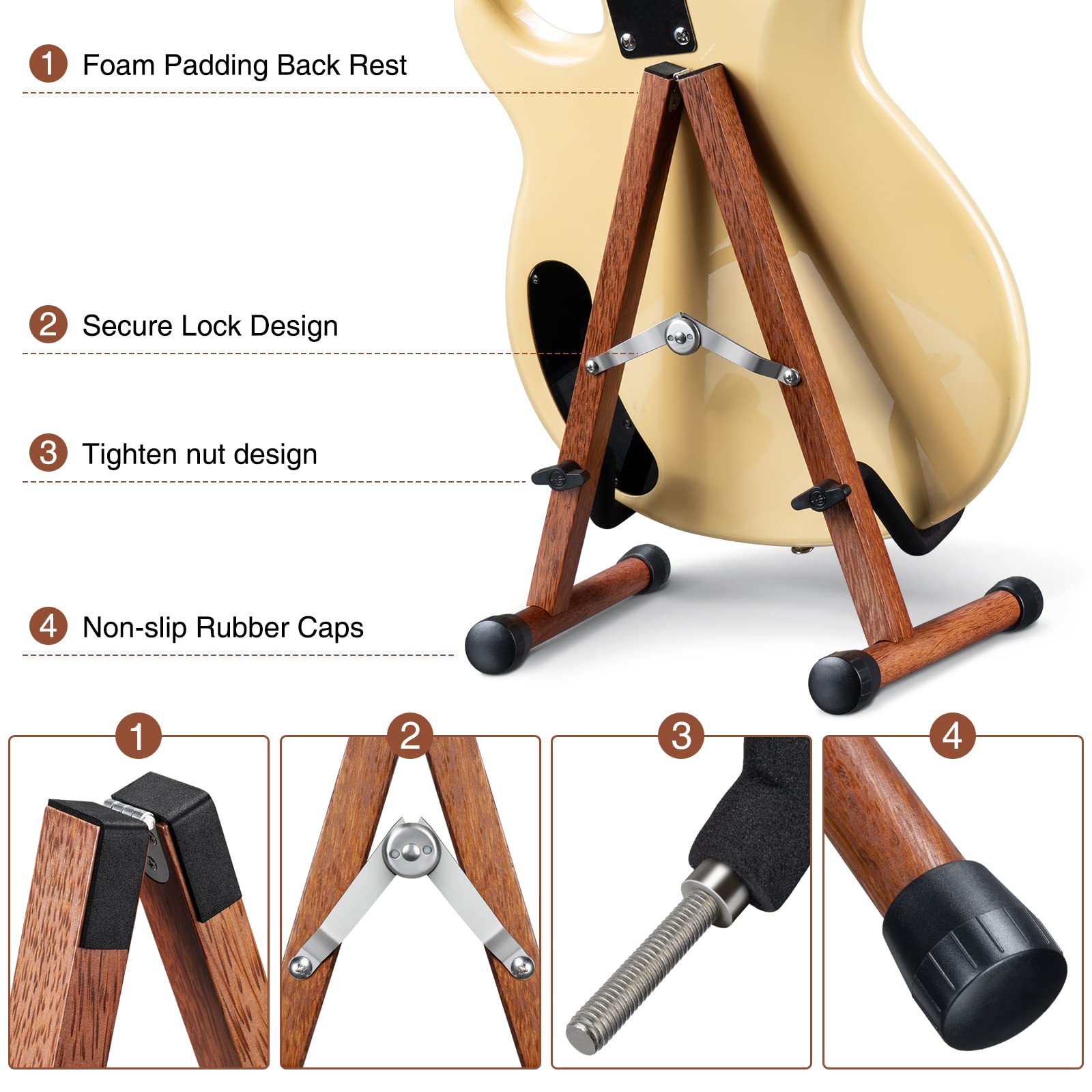 LEKATO Guitar Stands Acoustic Electric Foldable Stand Holder String Instrument Hanger Bass Classical Single Guitar Holder Contact Points with Silicone Adjustable Retractable Collapsible