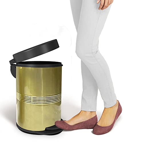 nu steel Stainless Steel Step Garbage Trash Can with Lid: 5 Liter/1.32 gal for The Kitchen, Bathroom, Bedroom, Patio, RV β Gold Finish