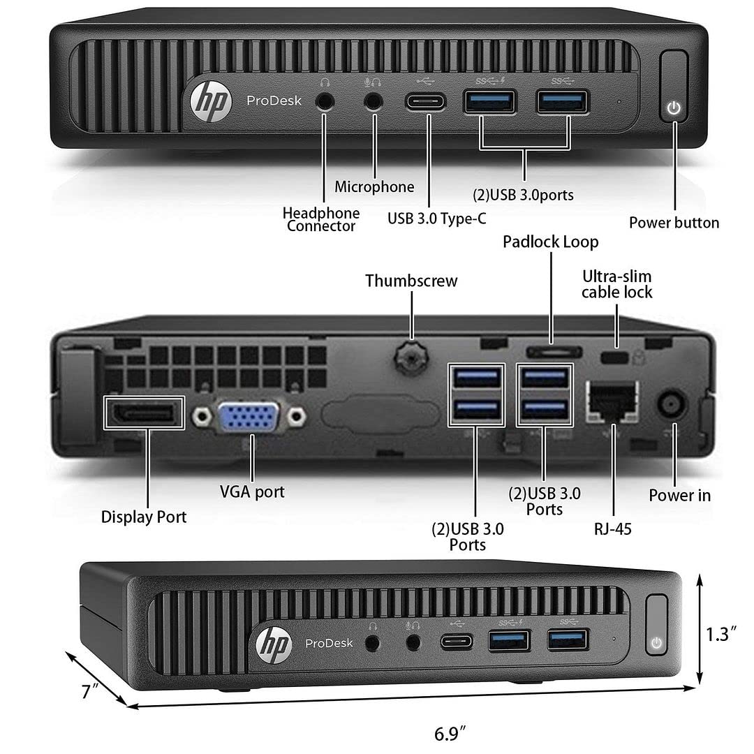 HP ProDesk 600 G2 Refurbished Tiny Desktop Computers Mini PC,i5 Micro 32GB Ram 2TB SSD,AX210 Built-in WiFi,Dual Monitor Support,HDMI,VGA,DP,Win10 Pro,Wireless K&M Brand TJJ Mouse Pad(Renewed)