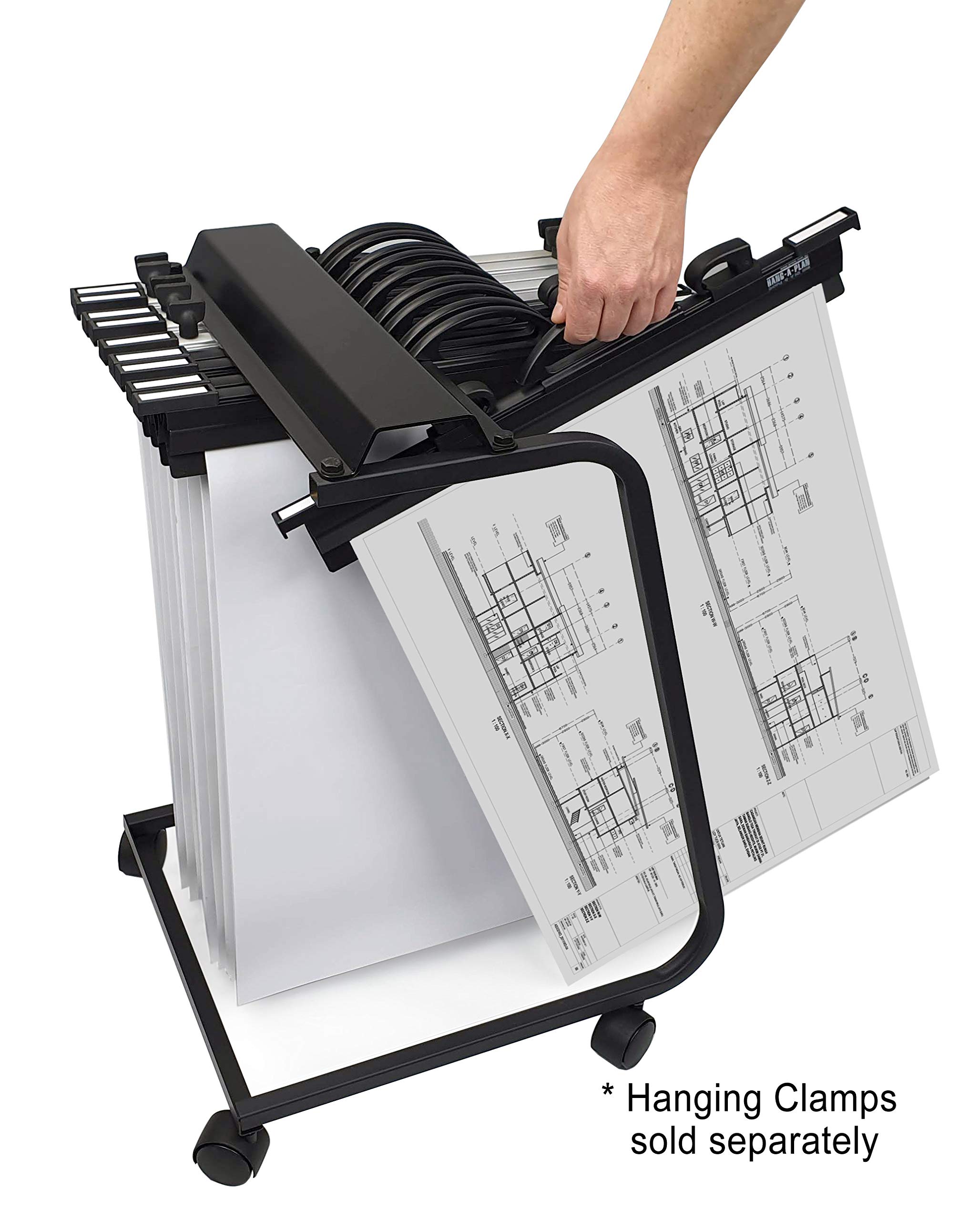 Hang-A-Plan Compact Mobile Blueprint Storage Rack for 18" Clamps Only, Capacity for 1500 Plans on 15 Clamps (Sold Separate)