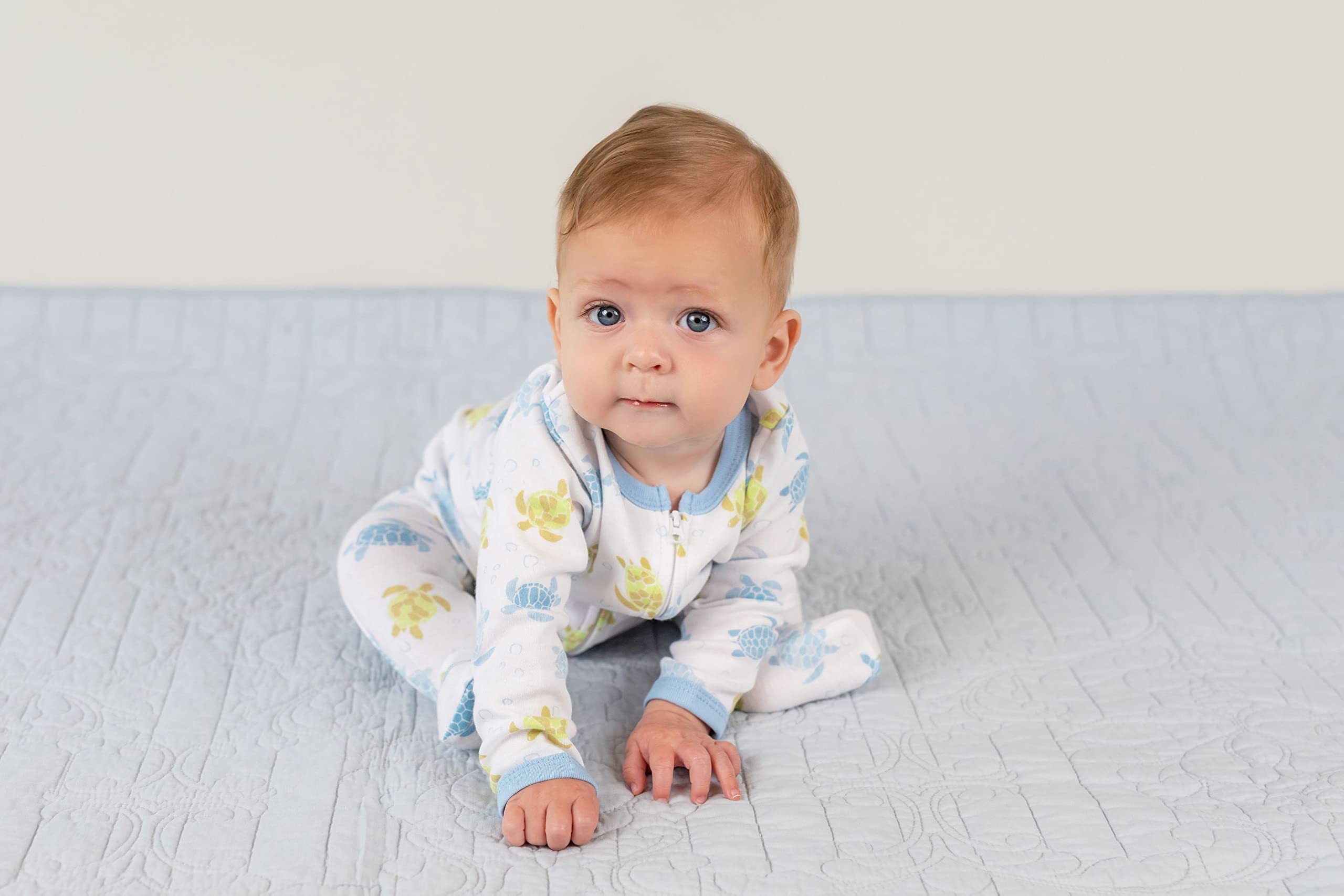 Laura Ashley 2-Pack Unisex Footie Pajamas Baby Zipper, Footed Infant Clothing, Sea Turtle Grey PJs/3M