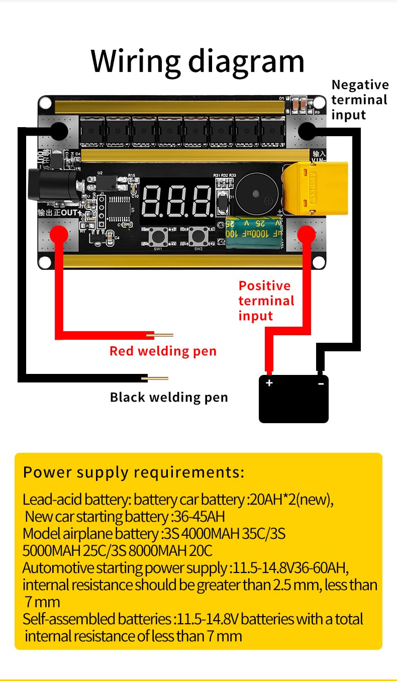 Mekek Spot Welder Control Board, 99 Levels 12V 2400A Spot Welder Kit, Handheld Portable DIY Spot Welding Machine PCB Circuit Board for 18650 Lithium Battery (with housing)