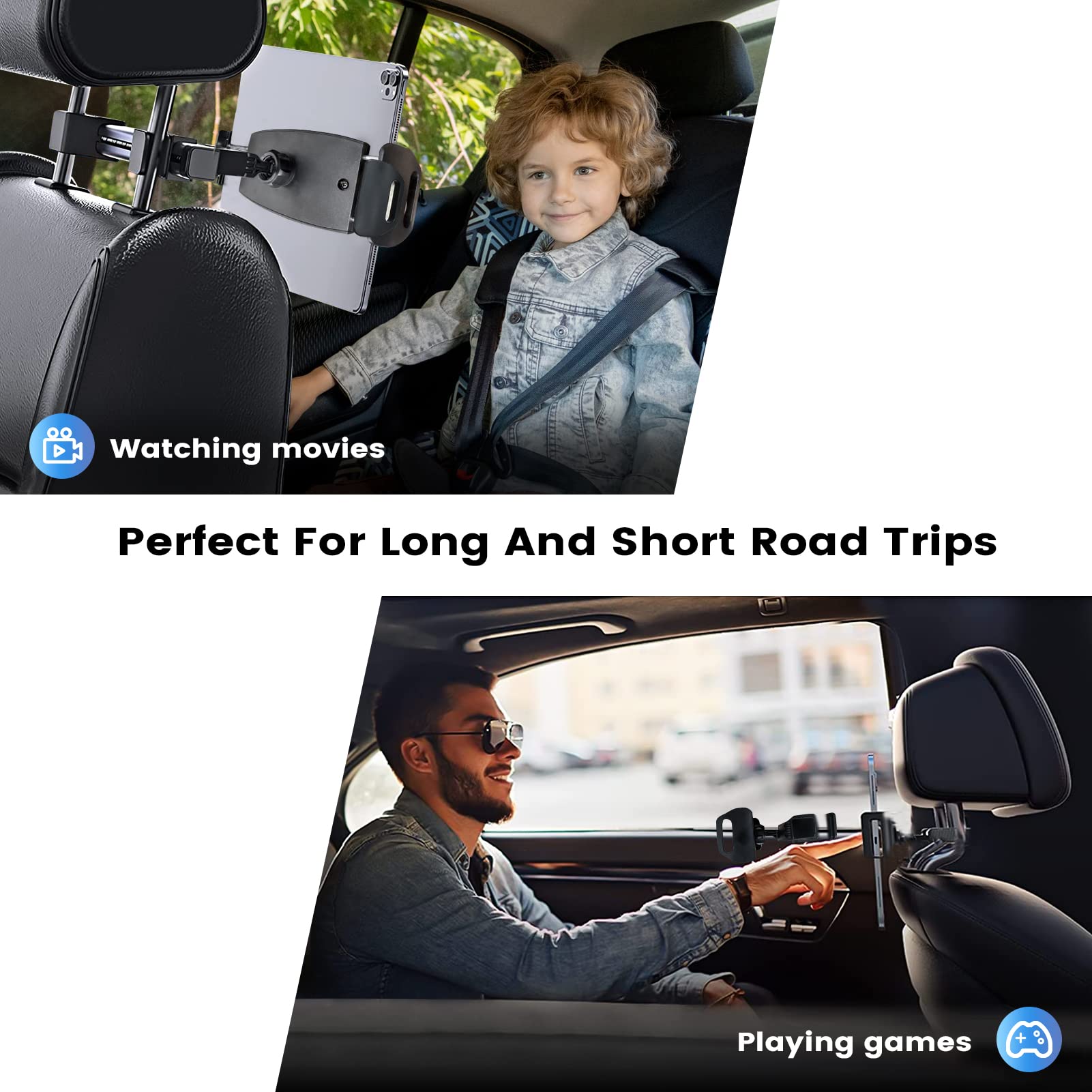 Oyxon Car Tablet Holder, Universal ipad Holder for Car, Portable Car ipad Holder Back Seat, Car Headrest Mount for Kids Adults Fits All 4.7-12.9" Devices