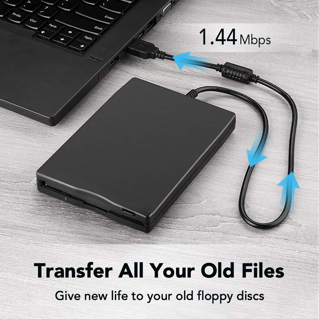 MthsTec USB Floppy Drive, 3.5" USB External Floppy Disk Drive 1.44 MB Slim Plug and Play FDD Drive for PC Windows 2000/XP/Vista/Windows 7/8/10/Mac(Black)