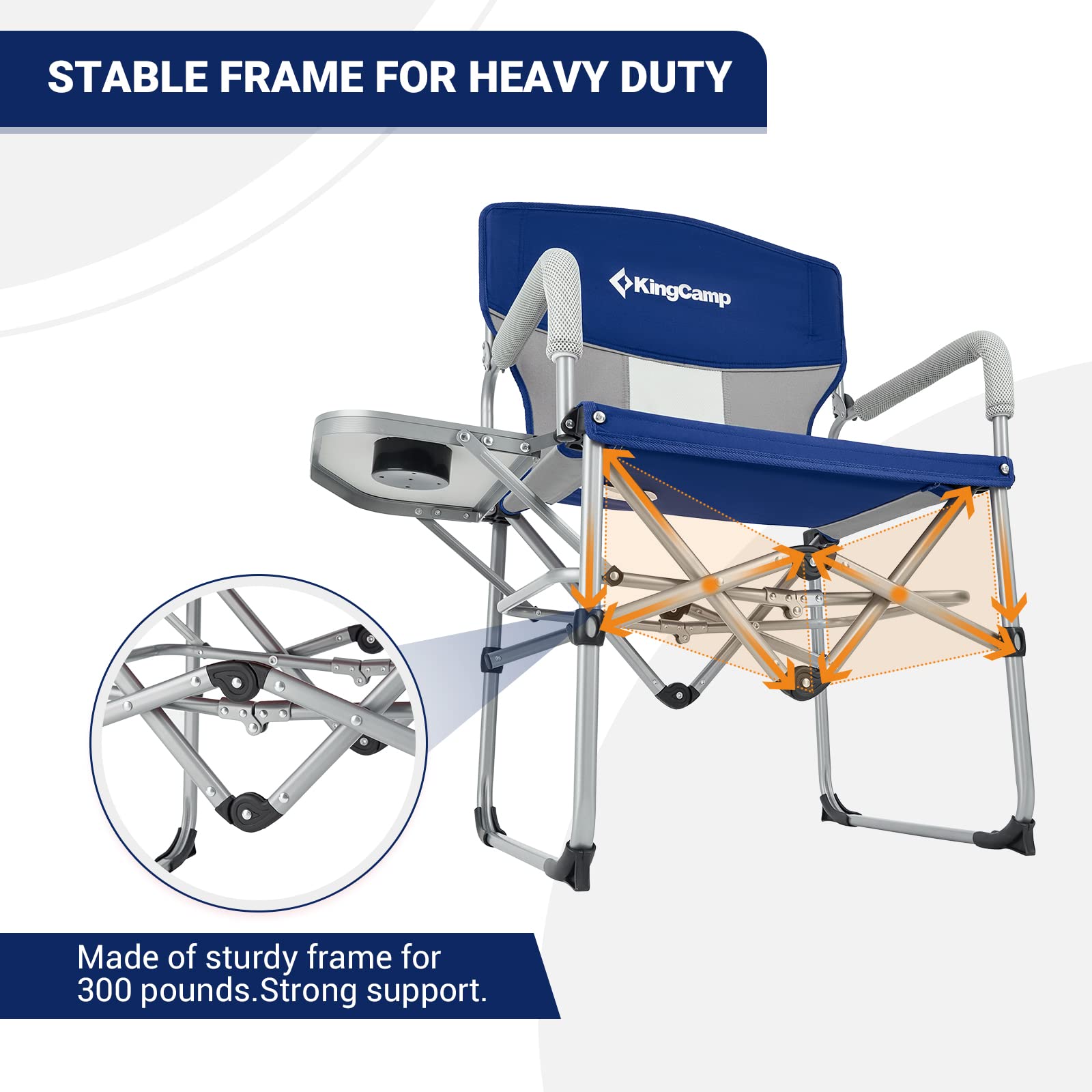 KingCamp Camping Chairs for Adults Folding Chairs Camping Directors Chair with Side Table Heavy Duty (Navy+Wine,2PCS)