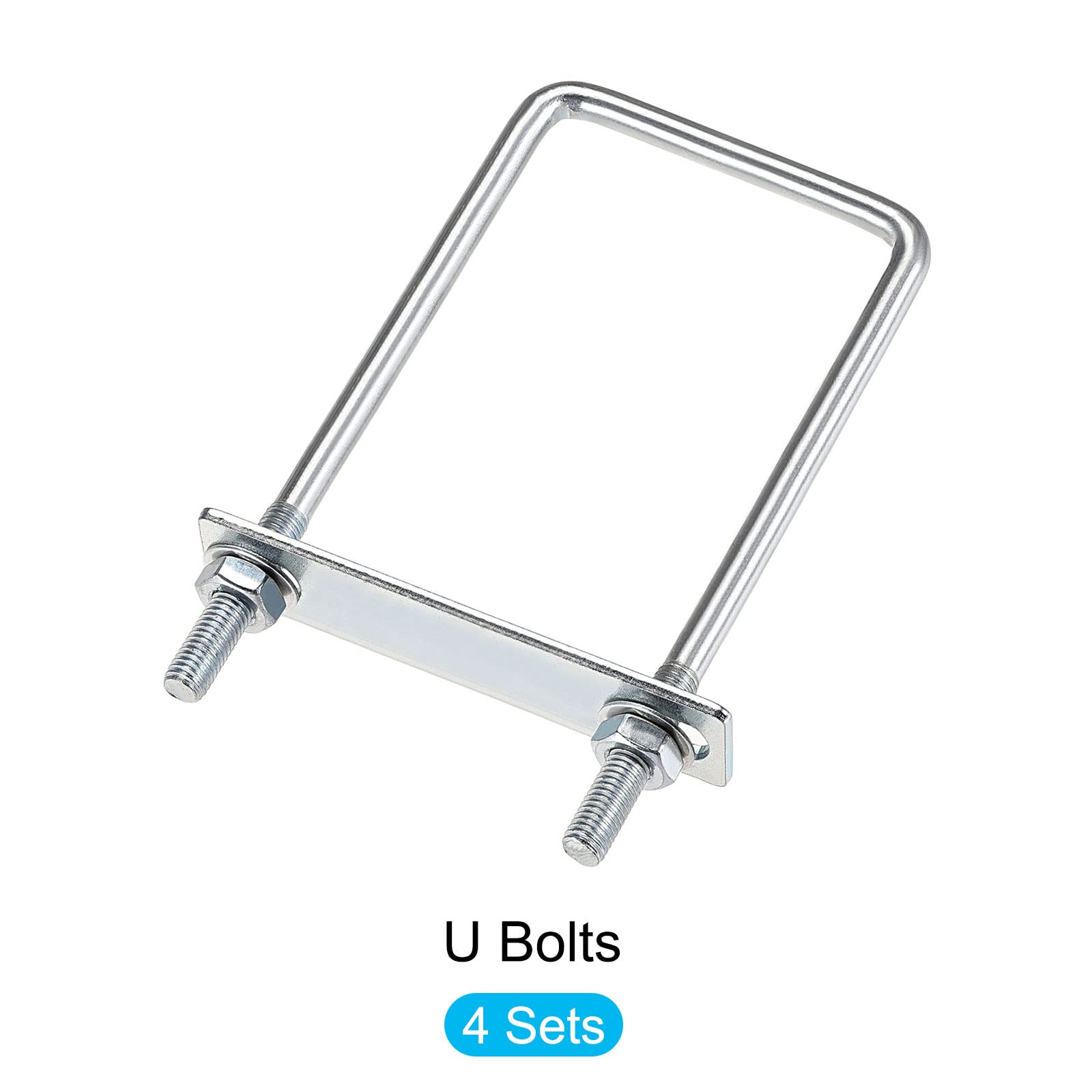 METALLIXITY U Bolts 4 Sets (M8x60x150mm), Square U Bolt Carbon Steel with Accessories - for Construction, Pipe