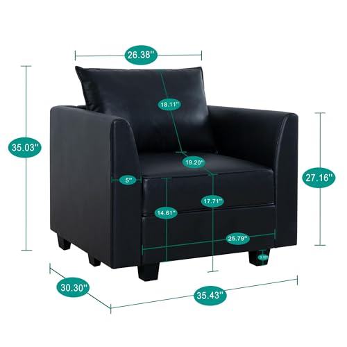Naomi Home Elizabeth Modern Modular DIY Collection - Linen Armchair with Sturdy Wooden Frame (Sofa Set, Black/Air Leather)