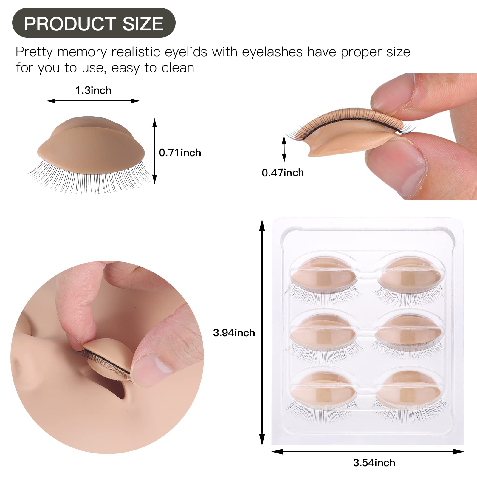 Pretty memory 3 Pairs Eyelids for Lash Practice Replacement Eyelids for Lash Mannequin Head Silicone Rubber Practice Eyelids for Eyelash Extensions Makeup Practice