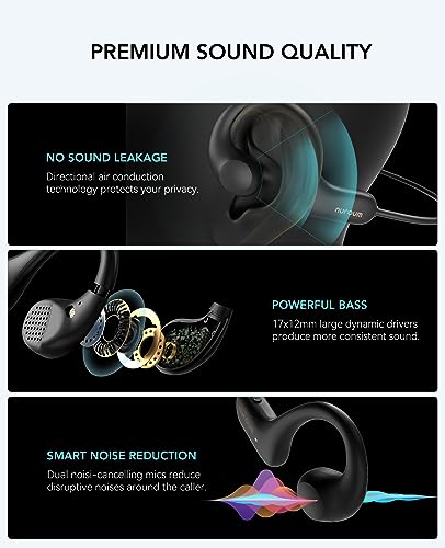NUROUM OW10 Open Ear Air Conduction Headphone, 5.3 Bluetooth Earphone with 2 AI Noise Suppression MEMS Mics, IPX6 Waterproof ,10H Playtime,Sports Headphone for Hiking Running Cycling