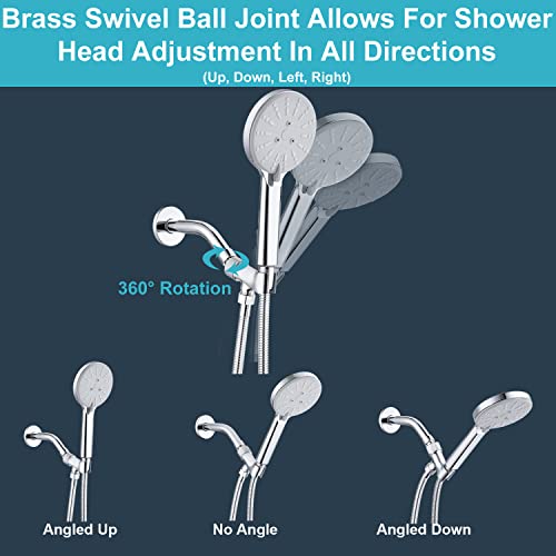 Metal Shower Head Holder for Hand Held Showerhead, Adjustable Shower Arm Mount for Connecting Shower Arm and Shower Hose, Shower Arm Adapter Wand Bracket with Swivel Ball Connector (Polish Chrome)