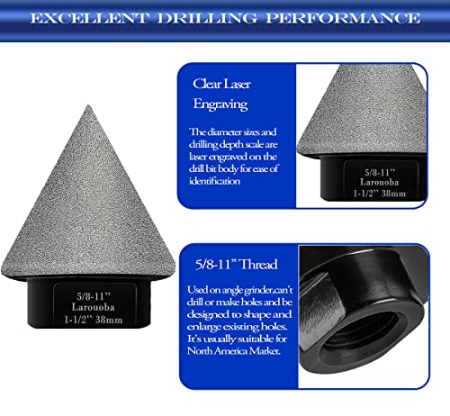 Larouoba 50mm 2" Dry Diamond Beveling Chamfer Bit, Countersink Drill Bit for Enlarging Trimming in Porcelain, Ceramic Tiles Hole 5/8"-11 Thread for Angle Grinders & SDS Adapter for Drills (Black).