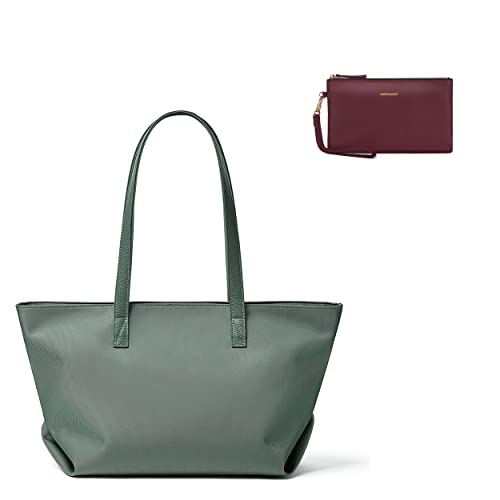 Lightweight Tote Bag For Women Medium Casual Foldable Nylon Shoulder Purse With Multi Pockets (Version 2-Light Green)