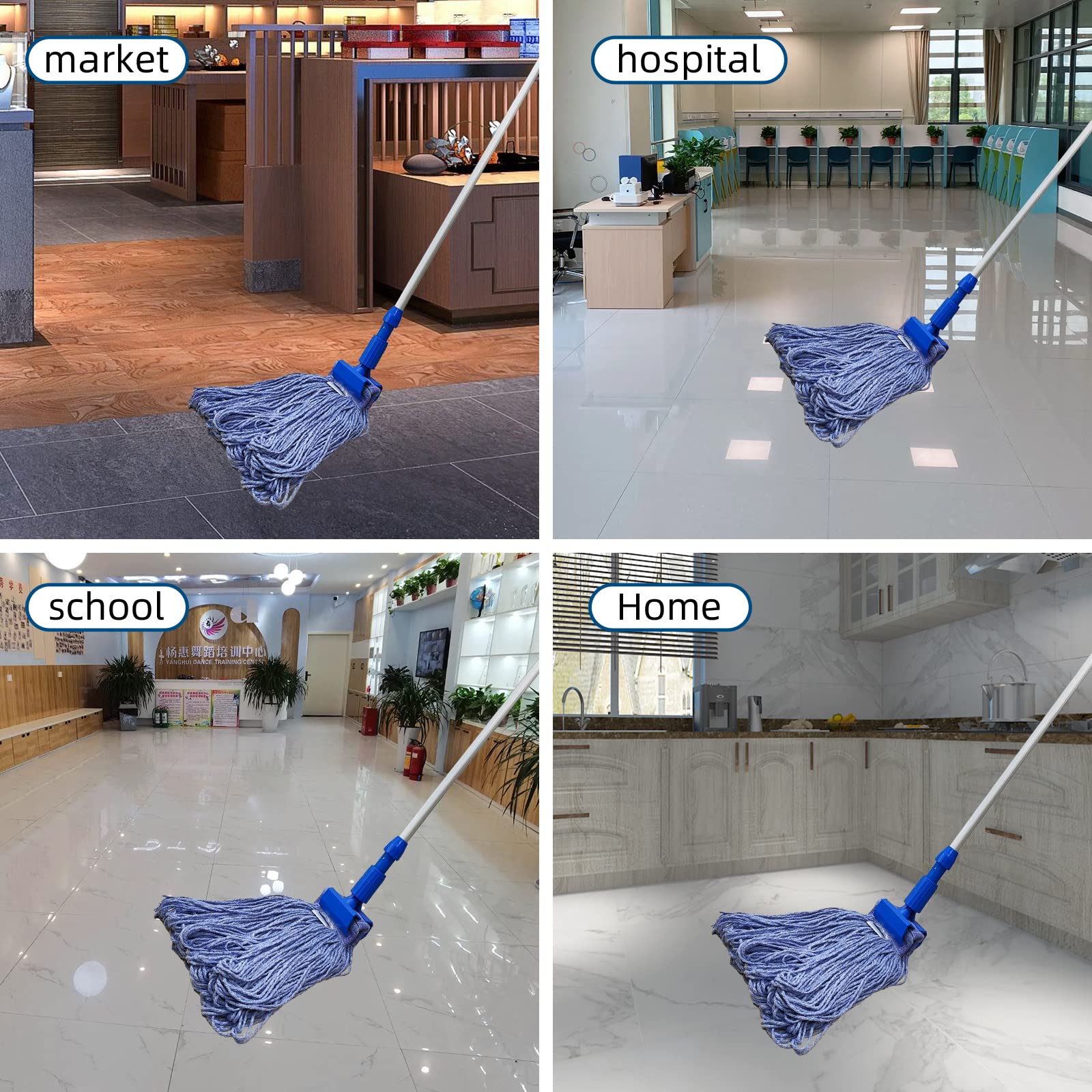 Mop Head Replacement,Mop Heads Commercial,Cleaning Mop Heavy Duty Cotton Looped End String,Wet Industrial Cleaning Mop Head Refill,Reusable Washable Mops for Floor Cleaning Machine Washable(blue4)