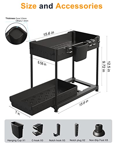 MHHA Under Sink Organizer, 2 Tier Sliding Bathroom Cabinet Organizer and Storage,Multi-purpose Under Kitchen Sink Oragnizers and Storage,1 Pack (Black)