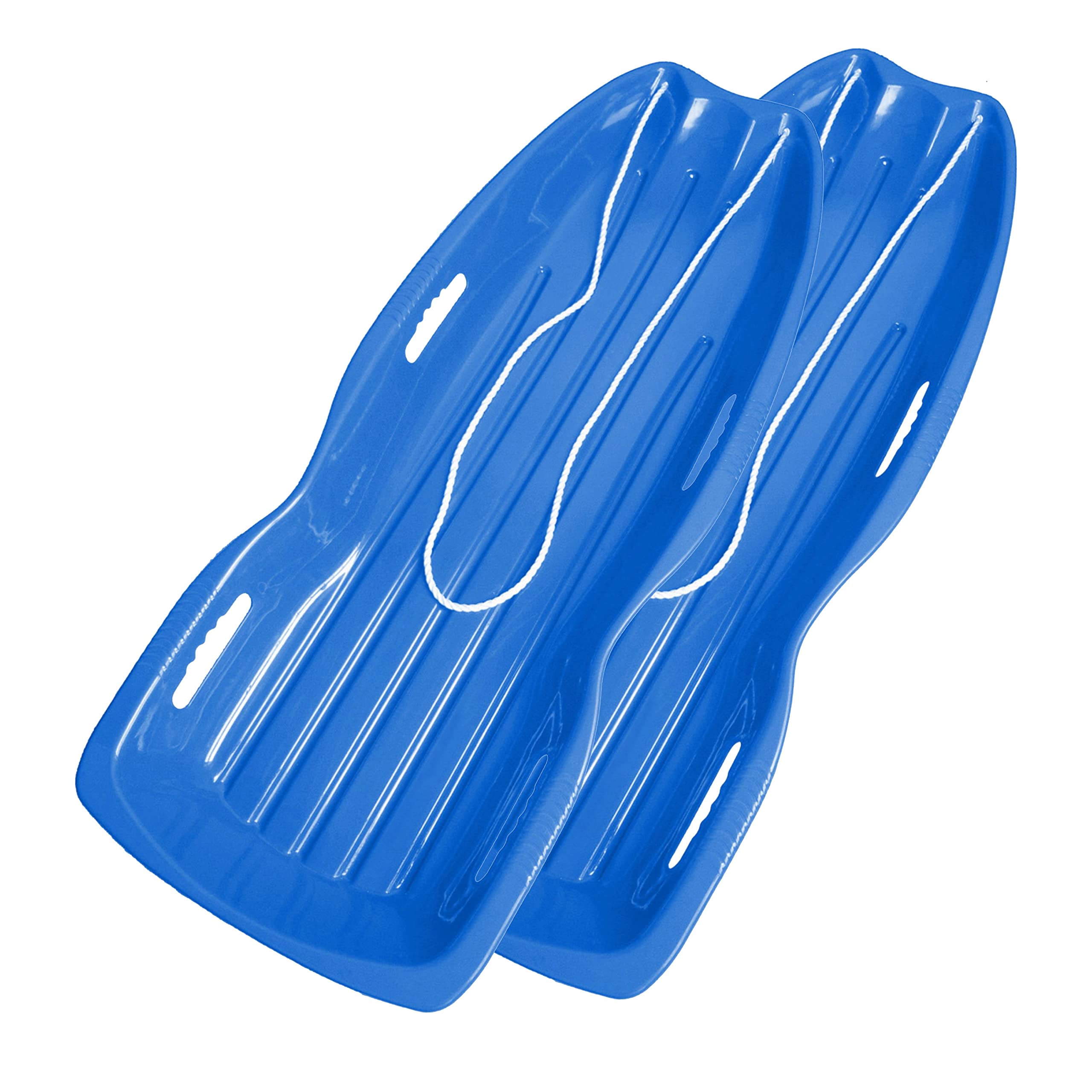 Kingmys Outdoor Slippery Plastic Toboggan Snow Sled, 48”x18”x5” (Blue 2pc)