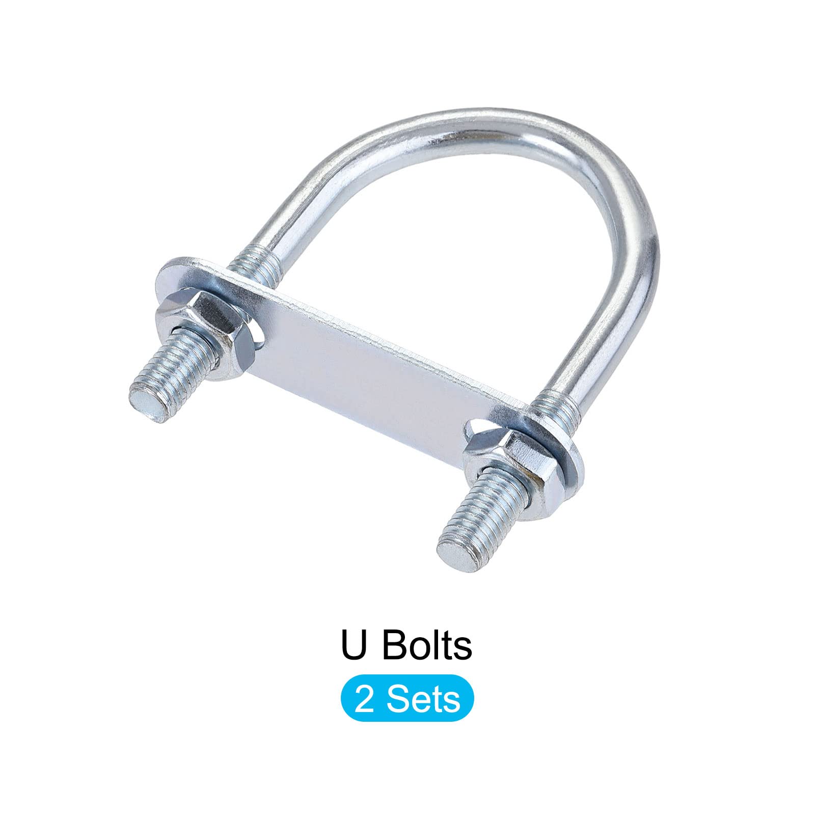 METALLIXITY U Bolts 2 Sets (M8x42x75mm), Round U Bolt Steel with Nut and Plate - for Construction, Pipe