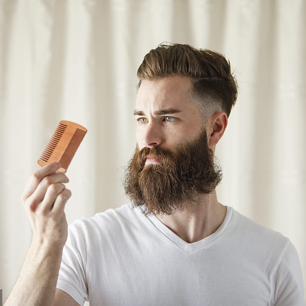 MUCXNIIY Wooden Beard Comb, 2 Pack Great for Head Hair, Beard Grooming & Mustache, Dual Action Fine & Coarse Teeth, Pocket Comb for Men, Dad