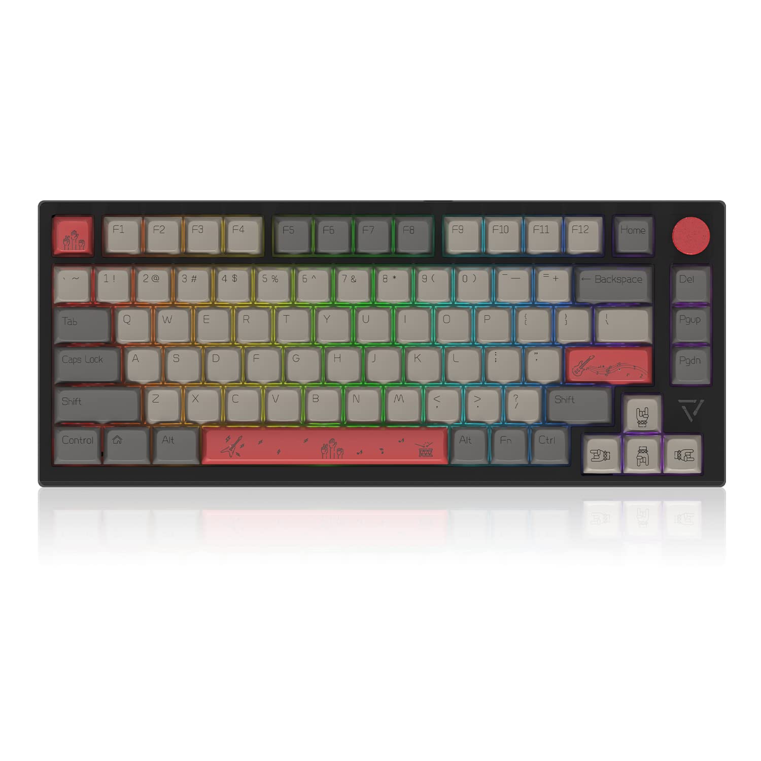 NACODEX 75% Gasket Mount Keyboard Gateron G Silver Switch | MDA Profile Rock Music Theme PBT Keycap | Poron Foam RGB Programmable Custom CNC Knob Keyboard for Win/Mac with Mouse Pad