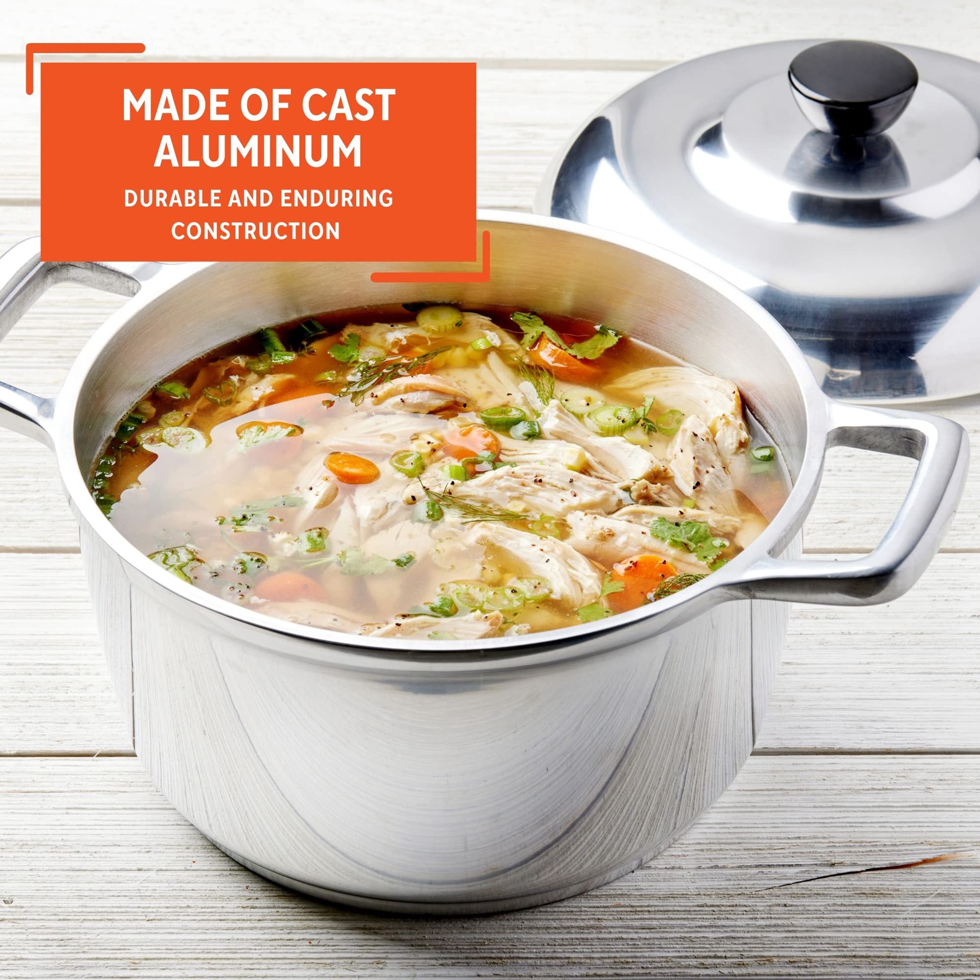 IMUSA USA 3.5 Quart Heavy Duty Cajun Cast Aluminum Dutch Oven with Lid, Silver, (IMU-89306)