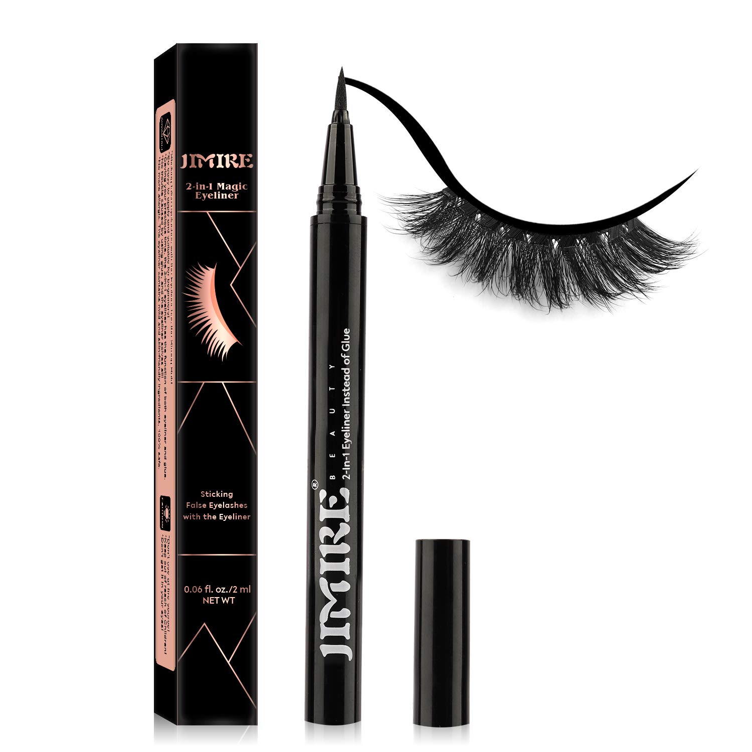JIMIRE 2-in-1 Eyeliner Instead of Glue, Magic Eyeliner | Extra Strong Hold for False Eyelashes | No Magnet & No Glue Needed | Only for 20âs to Apply Lashes