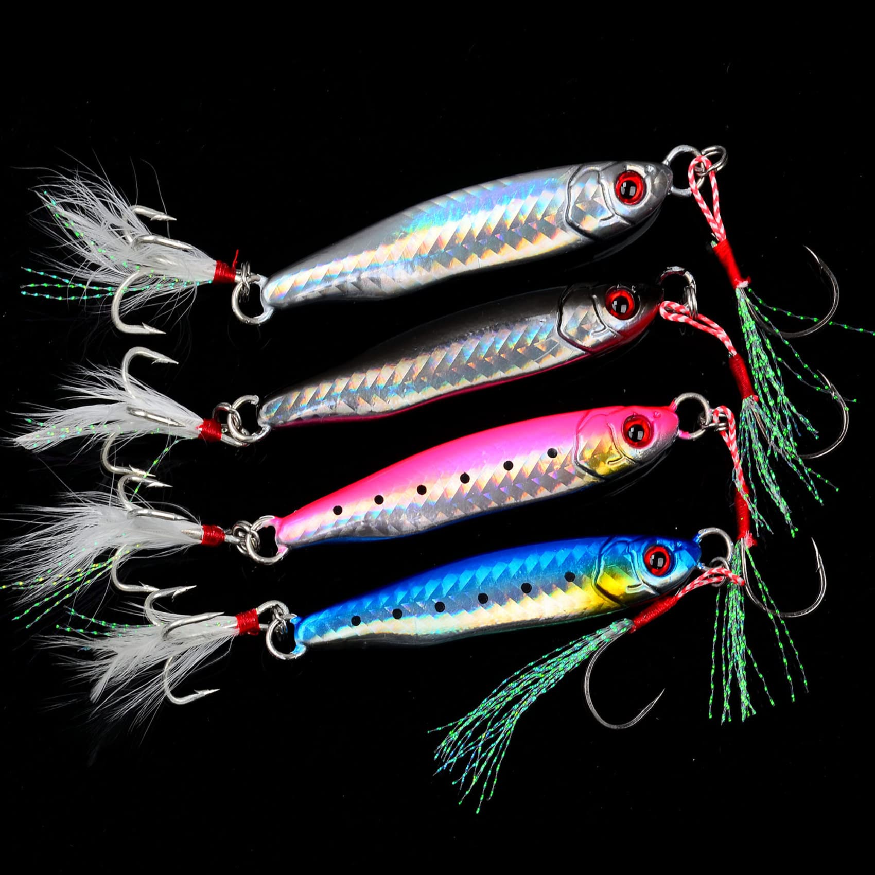 JD Tackle Ocean Saltwater Fishing Metal Lead Jig Vertical Lure 3.5IN 60G / 2.1OZ - 4 Pieces