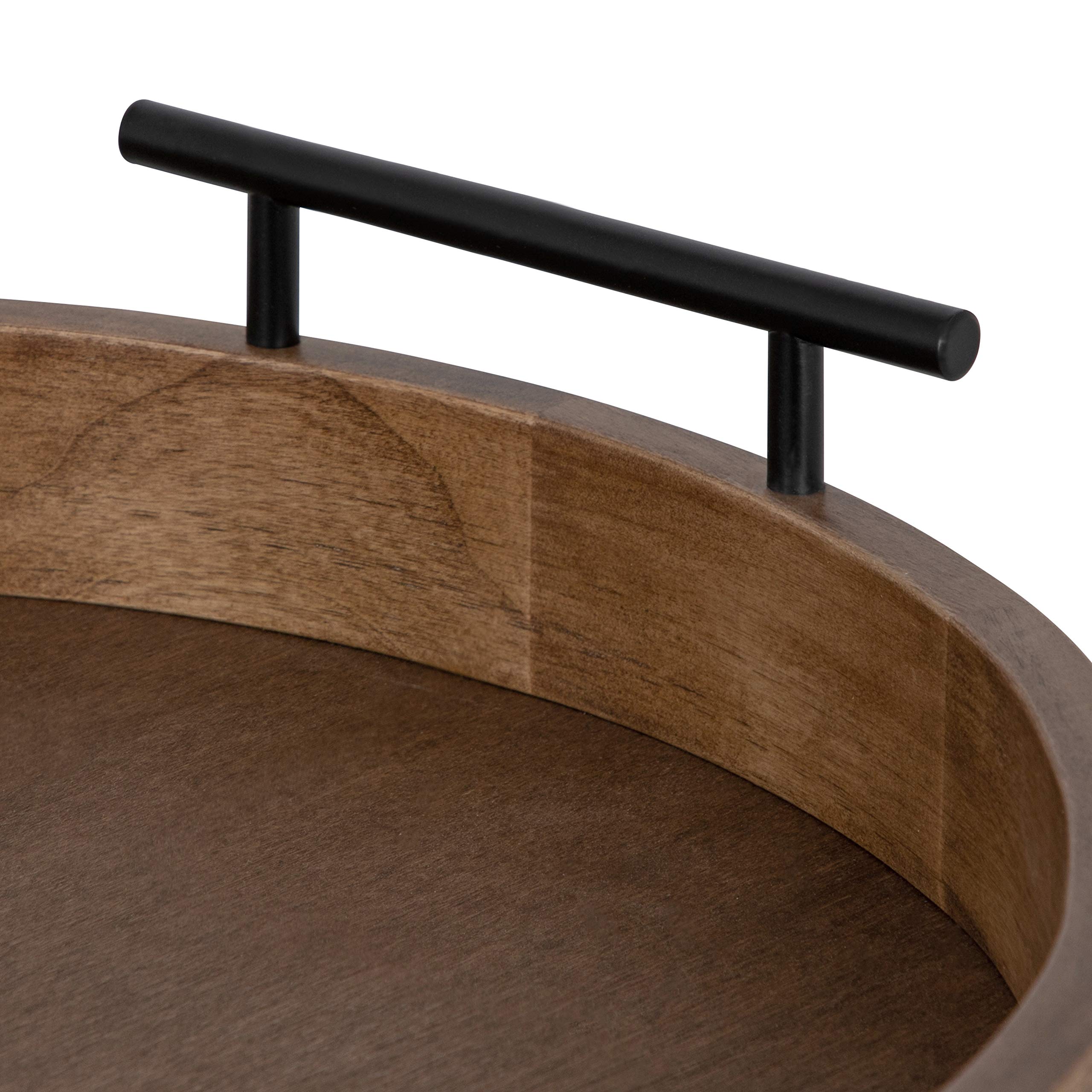 Kate and Laurel Lipton Modern Round Wood Decorative Tray, 18" Diameter, Rustic Brown and Black, Decorative Accent Tray for Storage and Display