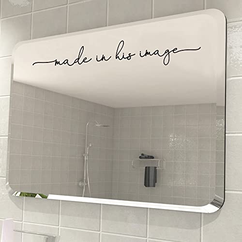 Made In His Image Mirror Decal, Transfer Sticker, Mirror Sticker, Wall Vinyl Decal, Removable Vinyl Sticker, Window Sticker, Christian Sticker, 18x3 inch (Black)