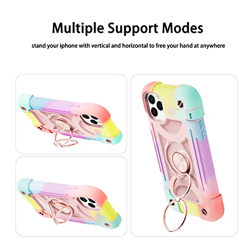 MARKILL Compatible with iPhone 11 Pro Max Case 6.5 Inch with 360°Rotate Ring Stand, Military Grade Drop Protection Full Body Rugged Heavy Duty Case 3 in 1 Protective Durable Cover. (Rainbow Pink)