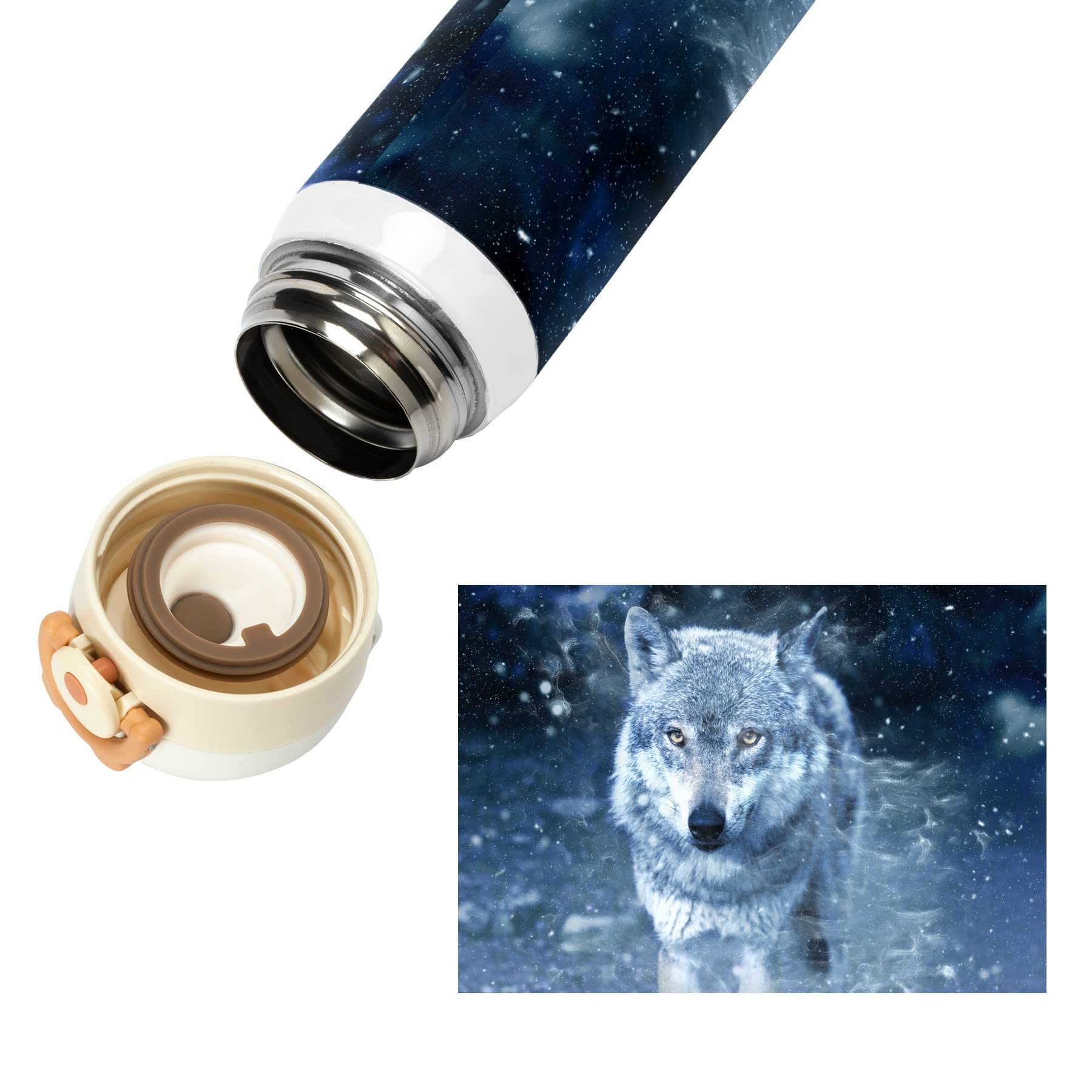 Kids Water Bottle Wolf Canis Lupus Eyes View Stainless Steel Travel Mug for School Lunch Vacuum Insulated Cups Flask with Locking Push-Button Lid (17 oz)