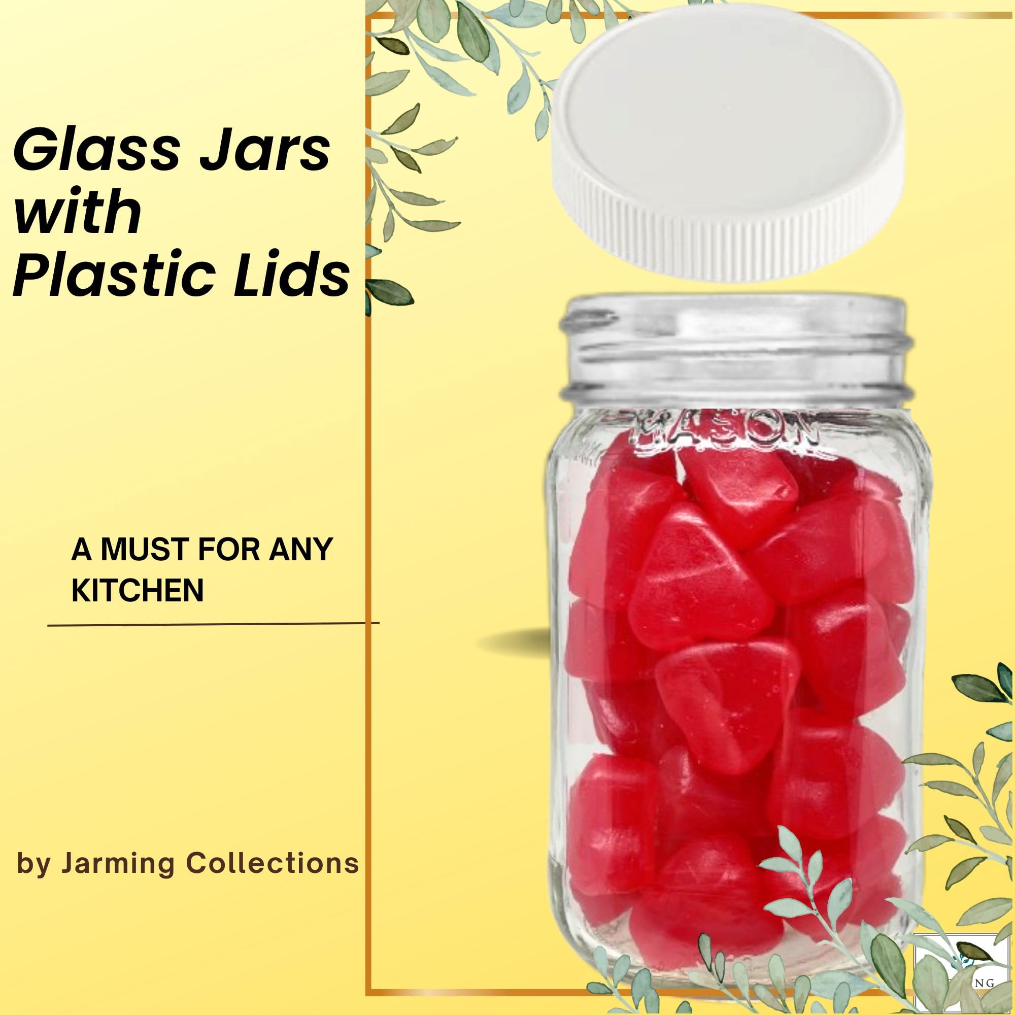 Jarming Collections Glass Regular Mouth 24 oz Mason Jars with Lids & Bands - BPA Free Plastic Storage Lids - Made in USA - 24oz Mason Jars Regular Mouth 24 oz with Lids - Set of 2