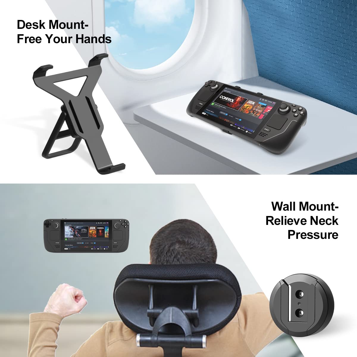 Lenink Stand for Steam Deck, Anti-Slip Foldable Holder Portable Base Wall Bracket Compatible with Valve Steam Deck Accessories (Black)