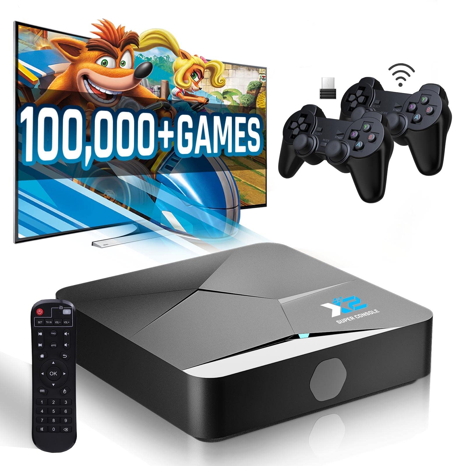 Kinhank Super Console X2 Video Game Console,pre-loaded 100,000 Retro Games,Plug & Play,compatible with 70+ Emulators,Gaming & Android Dual-system,Support 4K Output(256GB, 2 Wireless Controllers)