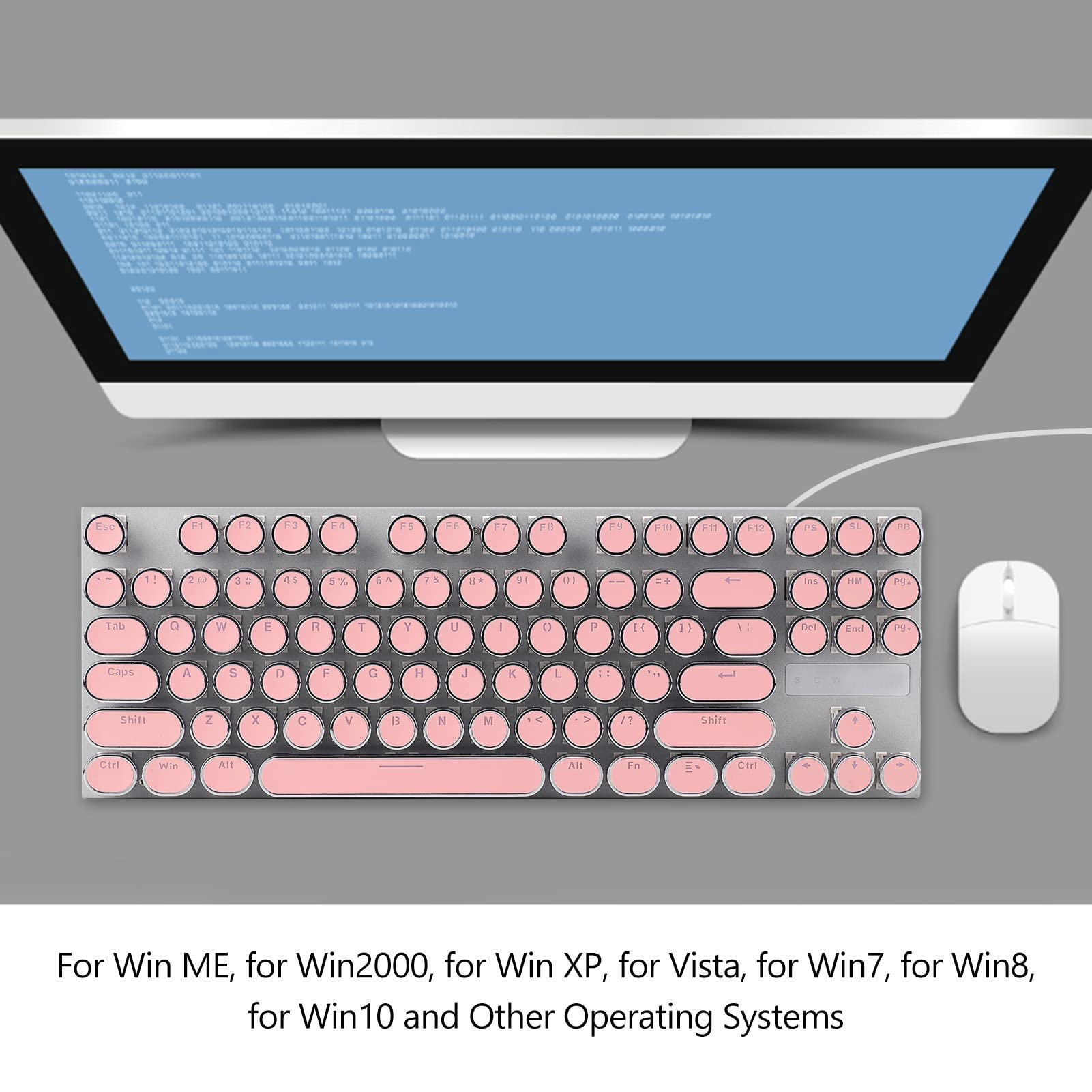 Mechanical Gaming Keyboard, Red Switch Mechanical Keyboard, 87 Key Ergonomic Computer Keyboard, with 26 RGB Backlit USB Interface for Windows(Pink Electroplating Punk)