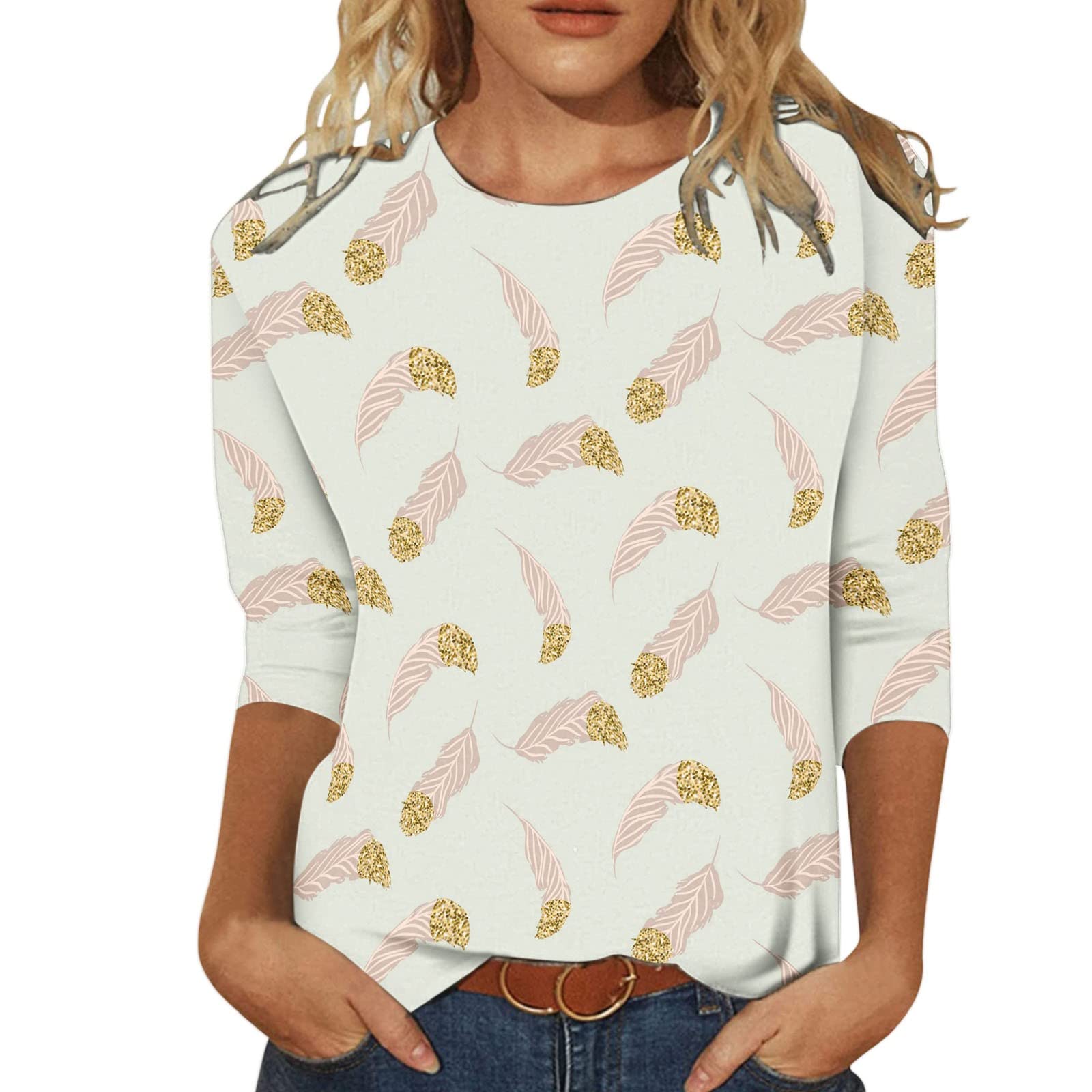 Long Sleeve Shirts for Women Valentine's Day for Womens Tops Love Printed Three Quarter Sleeve Round Neck Top Tee Shirt,Browsing History in Amazon by Me