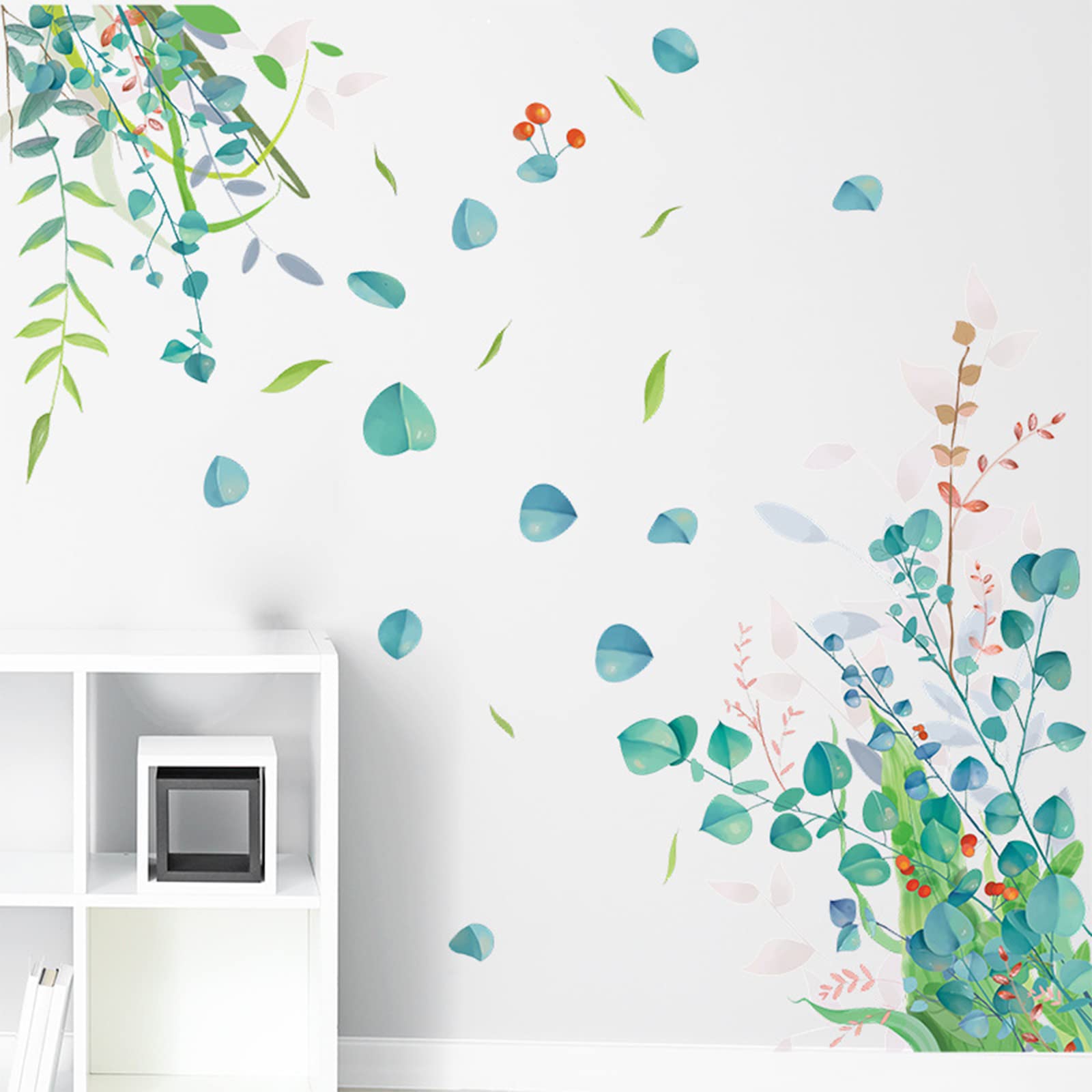 Leaf Wall Decals Leaf Tropical Plants Wall Stickers for Living Room Palm Leaf Wall Posters for Bedroom Nursery Office (green3)