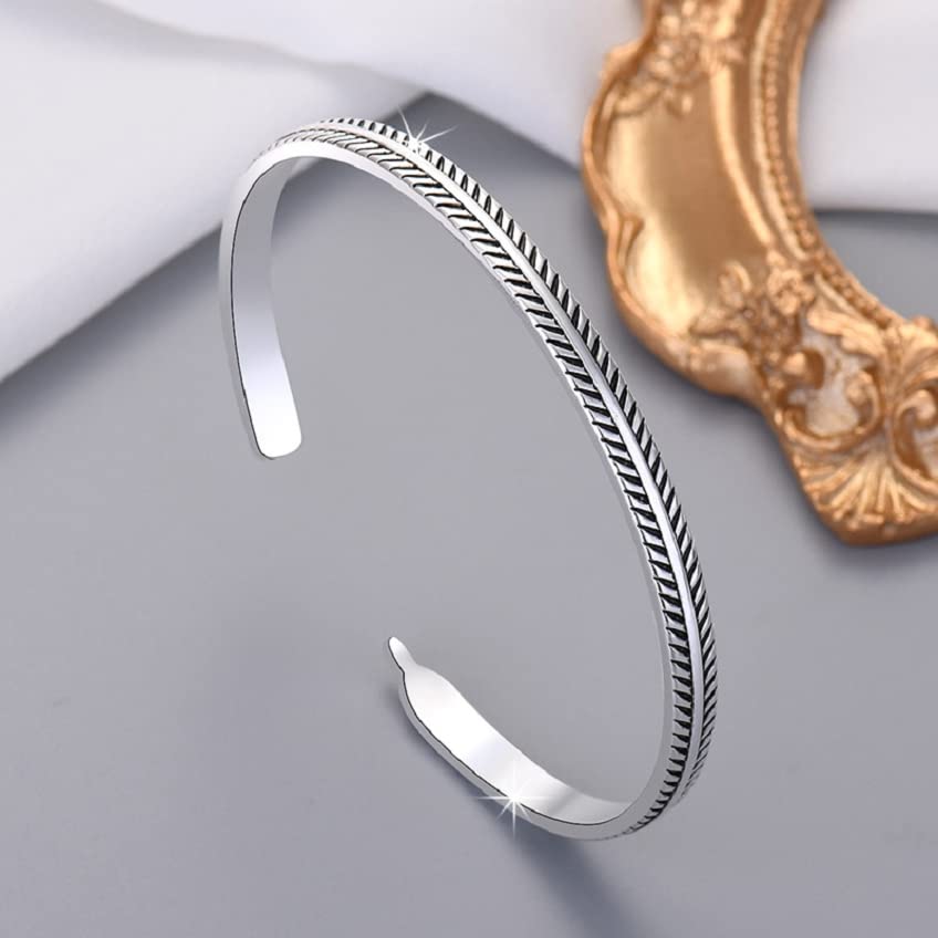 Jeolory Shiny Cute 925 Silver Plated Simple C-Shape Feather Open Cuff Adjustable Wrist Bracelet Bangle Fashion Jewelry (Silver)