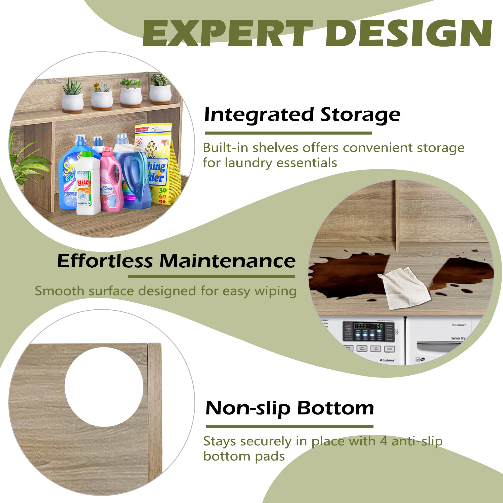 Royxen Laundry Countertop with Shelf Universal Fit, Washer and Dryer Countertop with Storage Space, Shelf Height 20 Inches, White Oak